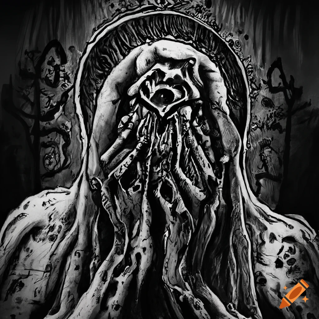 Ink drawing of a nightmare with sleep paralysis demon on Craiyon