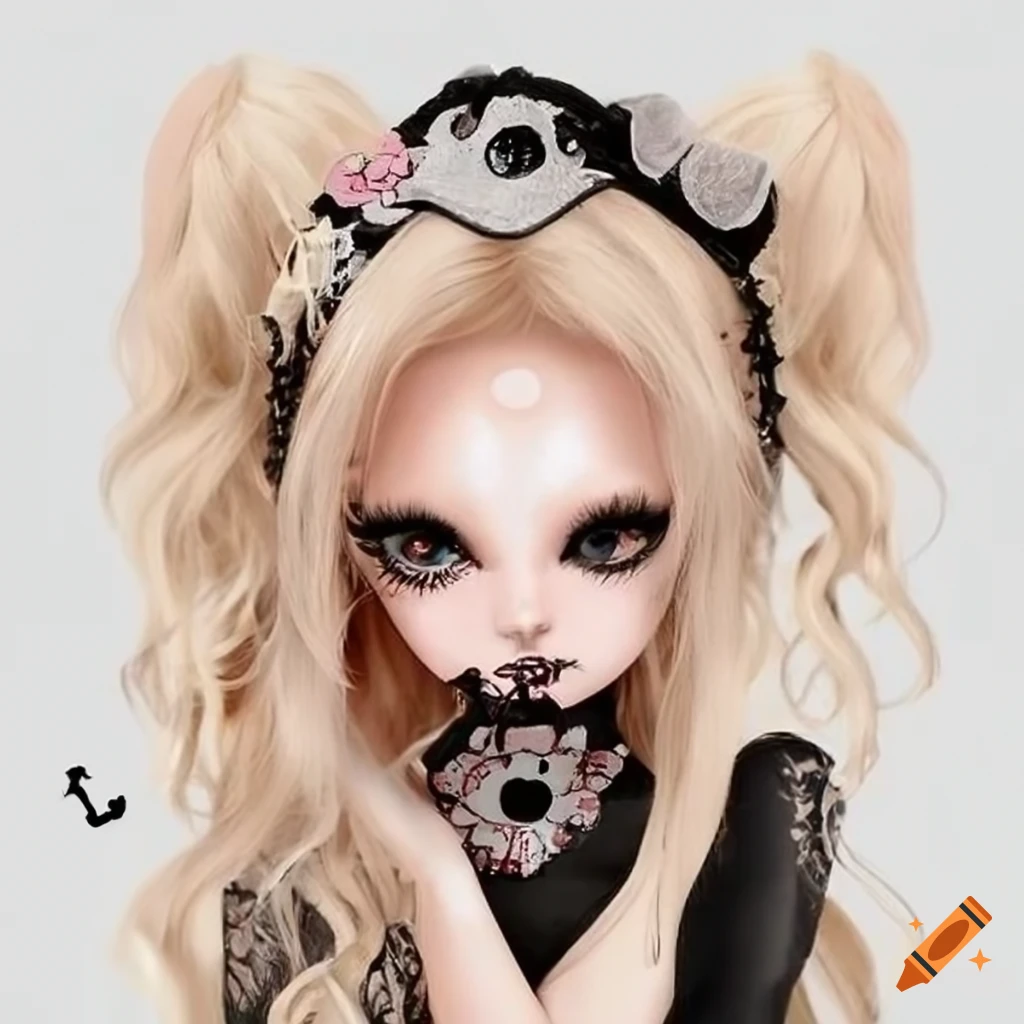 Gothic-style Hello Kitty with blonde hair on Craiyon