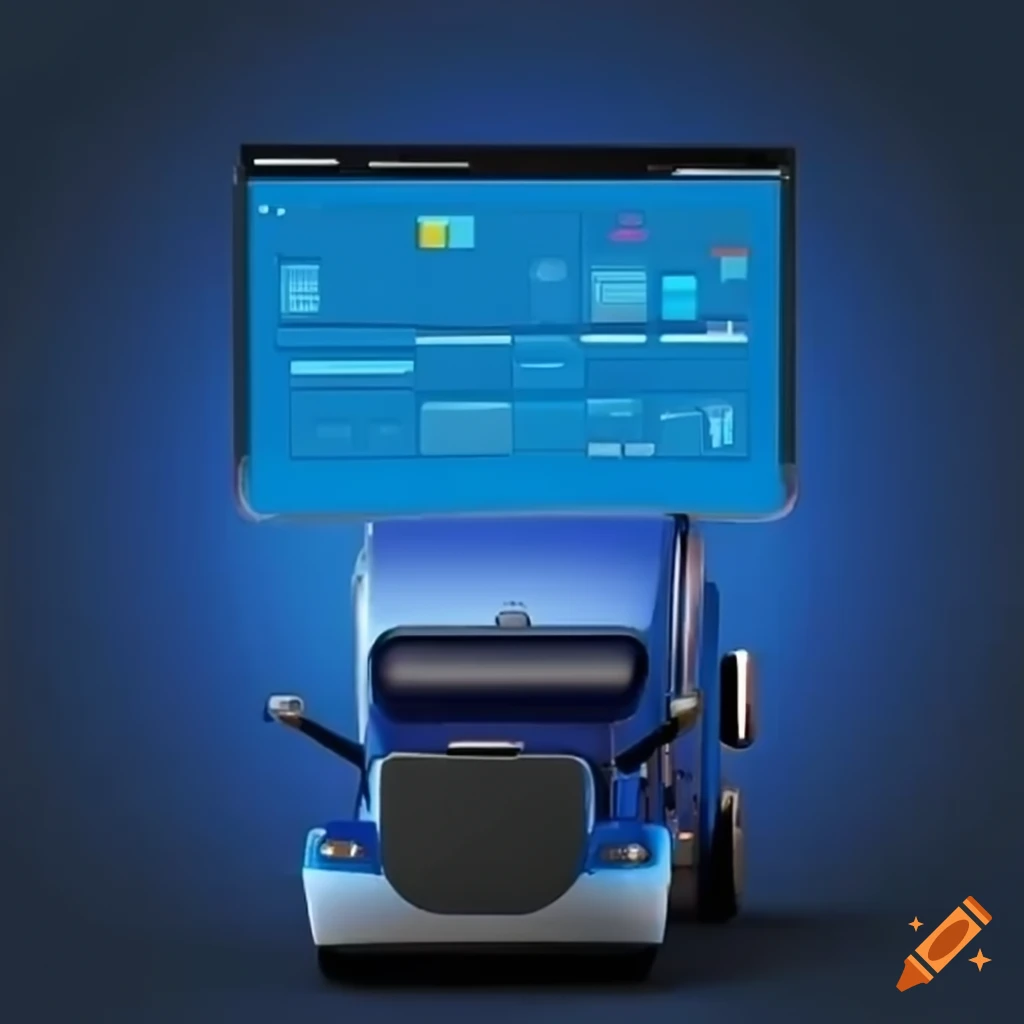 Semi truck-shaped computer displaying a blue website on its screen on ...