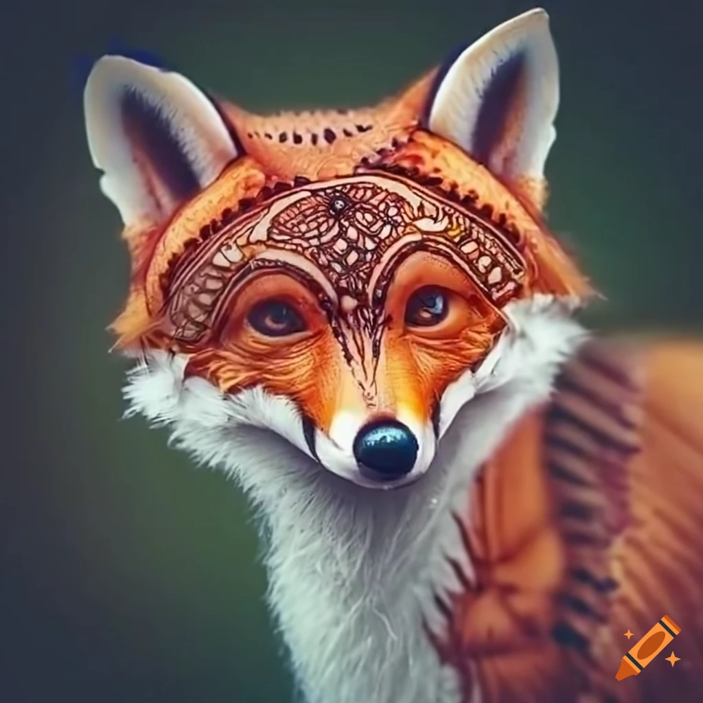 Stunning henna art design on a fox on Craiyon