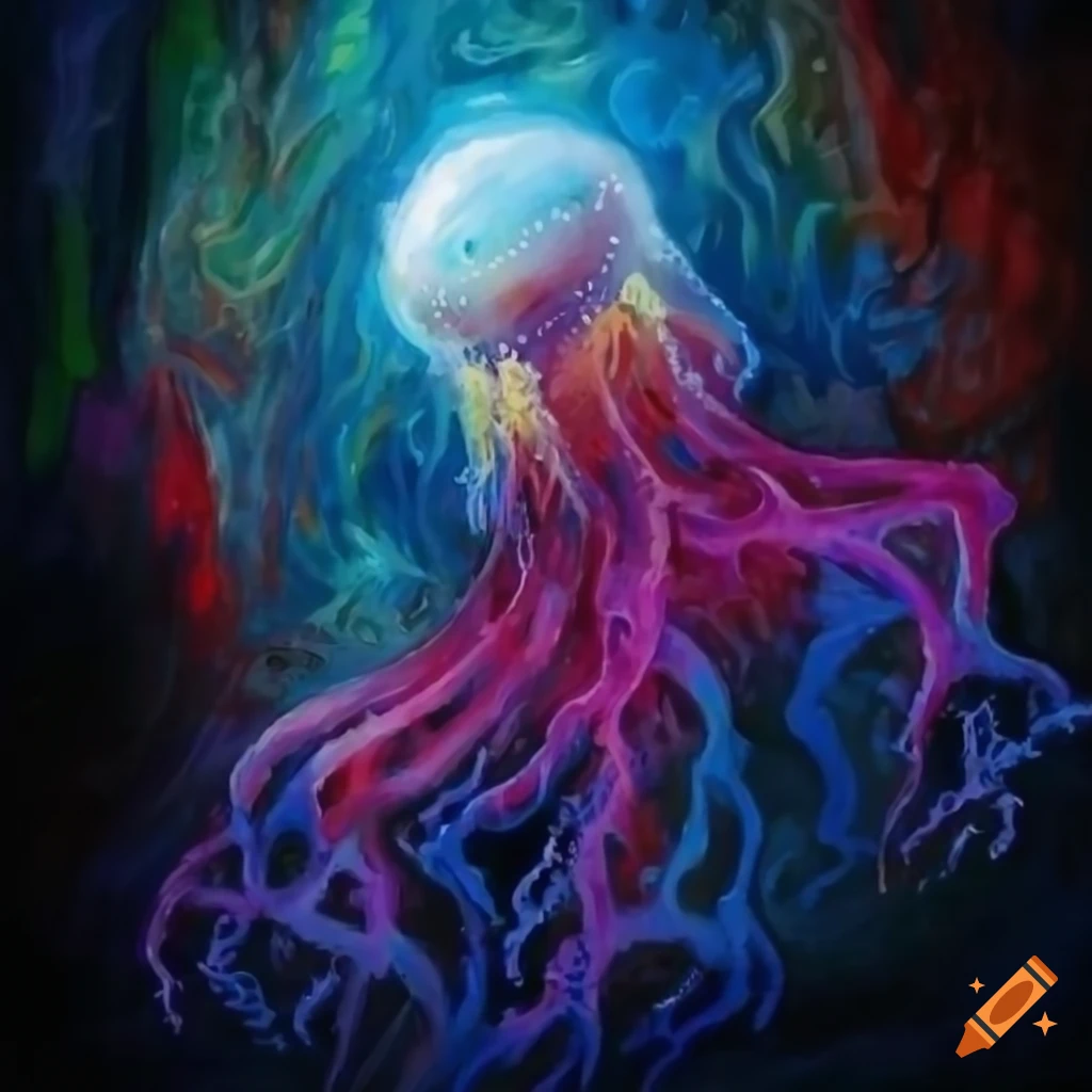 Strange jellyfish illusion monster in old drawing style on Craiyon