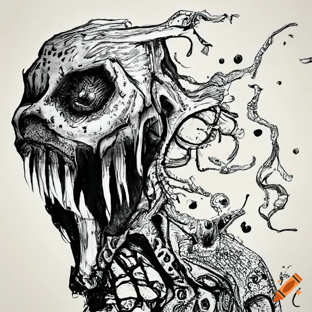 Ink drawing depicting a nightmare on Craiyon