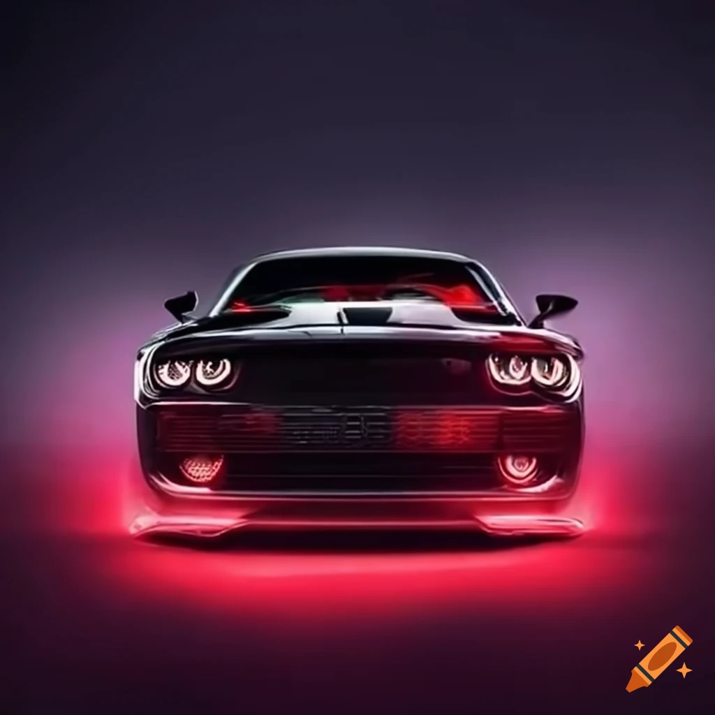 Black hellcat with red underglow in the night on Craiyon