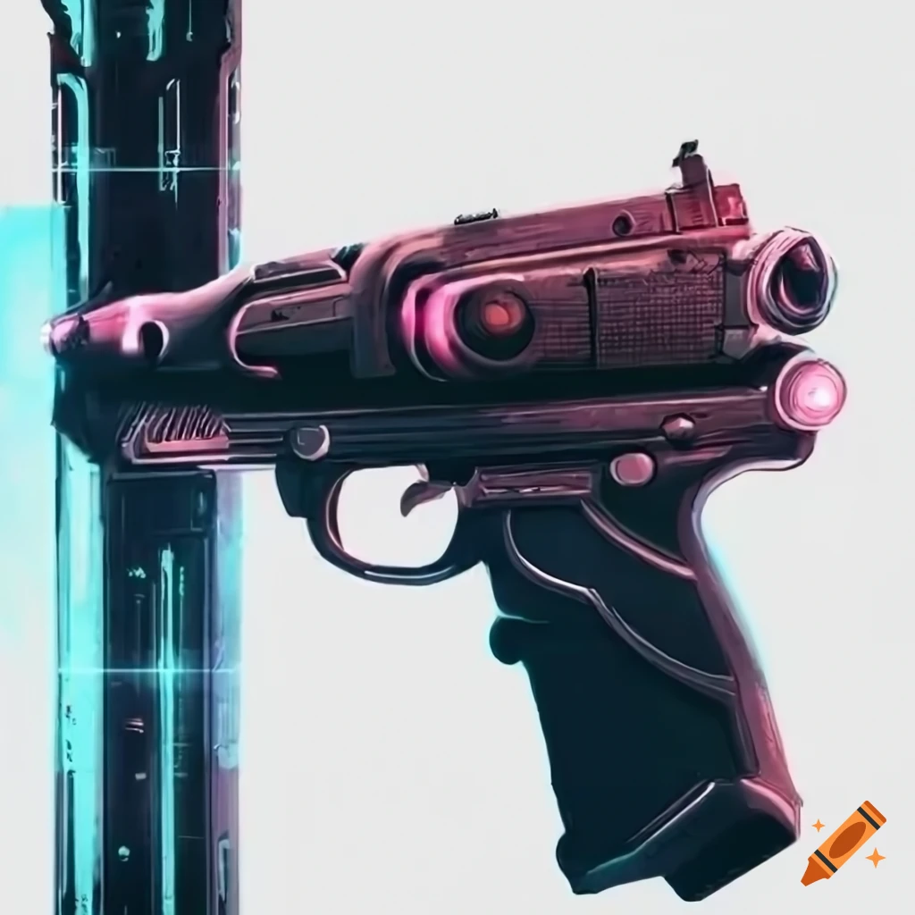 Futuristic pistol with cybernetic technology on white background on Craiyon