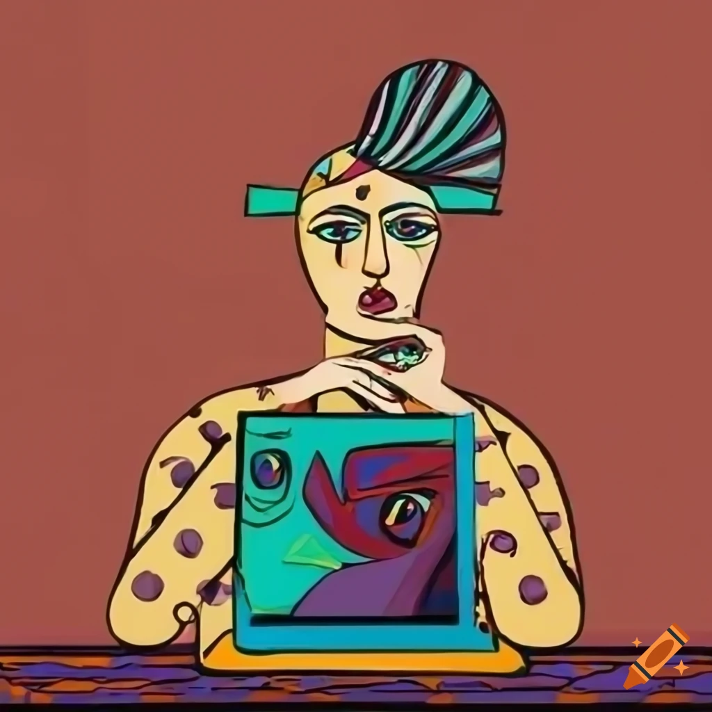 Person designing behind laptop in picasso style on Craiyon