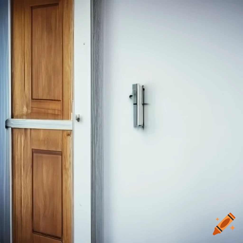 White wall of a medical ward with wooden door and signs on Craiyon