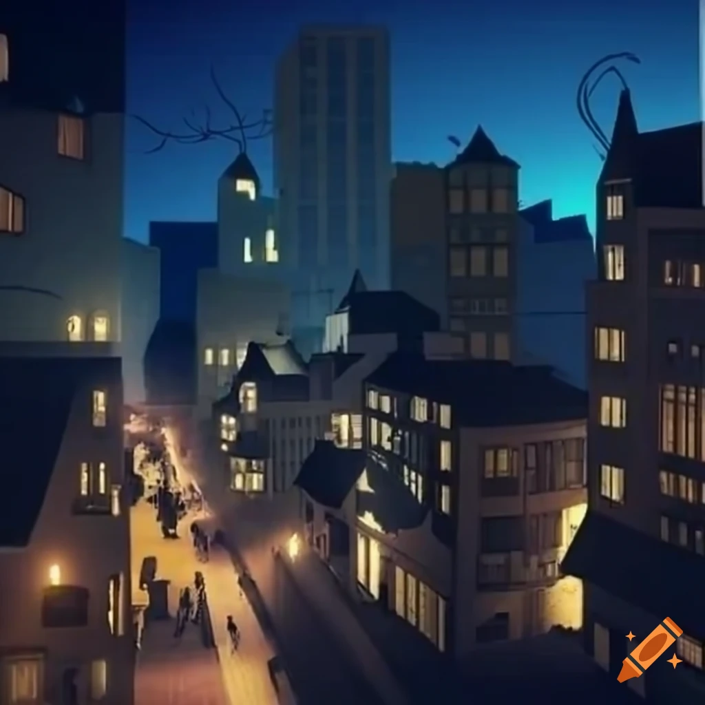 Cityscape with animated elements on Craiyon