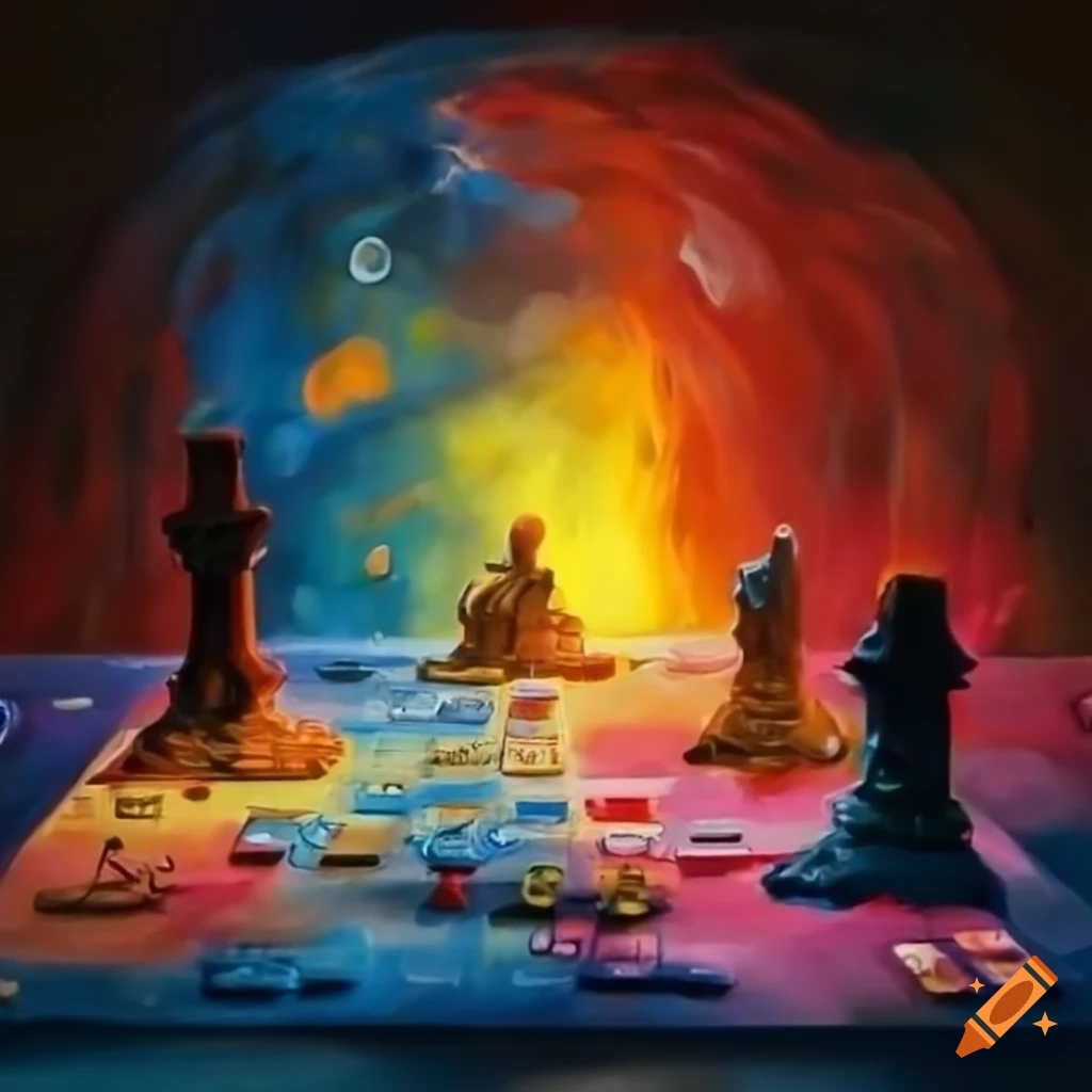 Painting of a board game night with a brain-inspired game on Craiyon