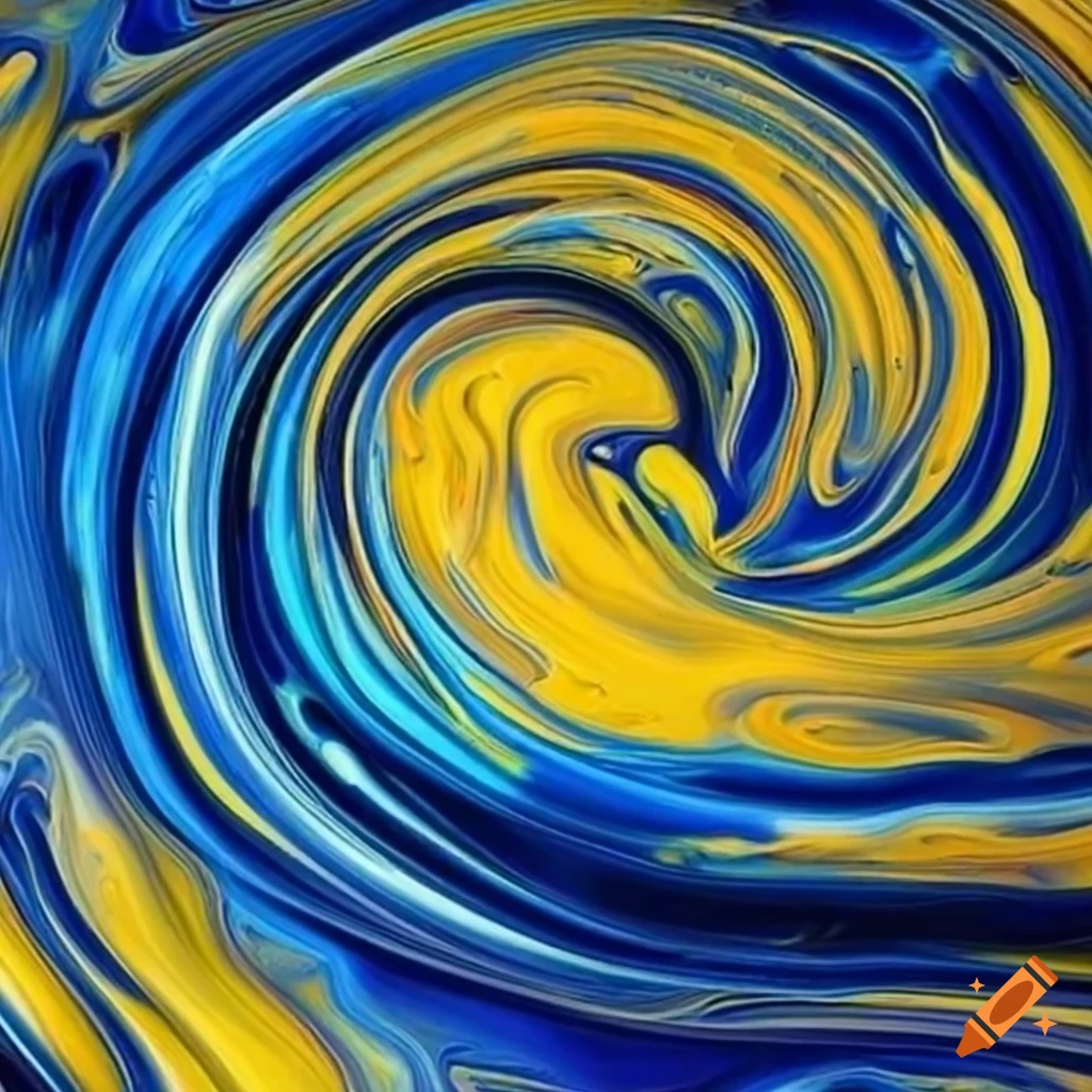 Abstract painting with yellow, blue, and indigo swirls on Craiyon