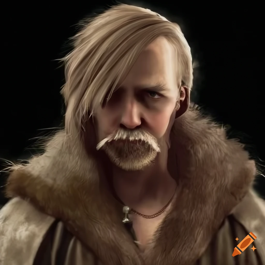 Bronze age noble in leather tunic and fur cloak with dark beard in PS1 ...