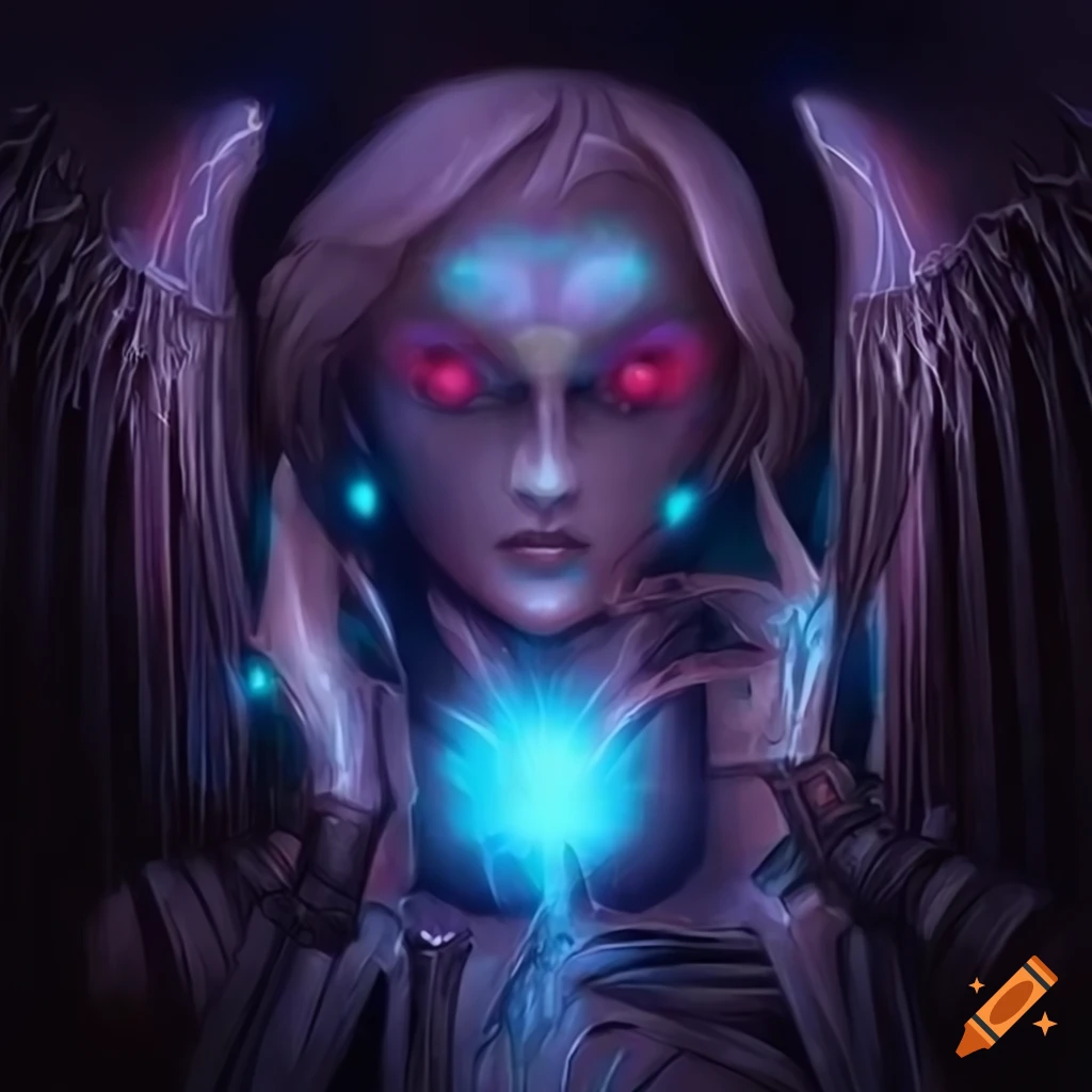 Arch angel transformer with glowing eyes in a fantasy art style on Craiyon