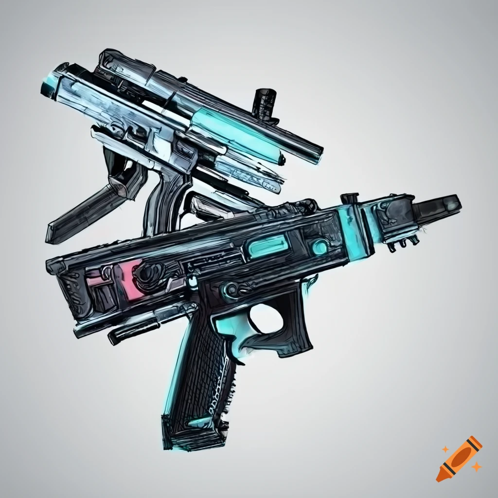 Futuristic pistol with cybernetic technology on a white background on ...