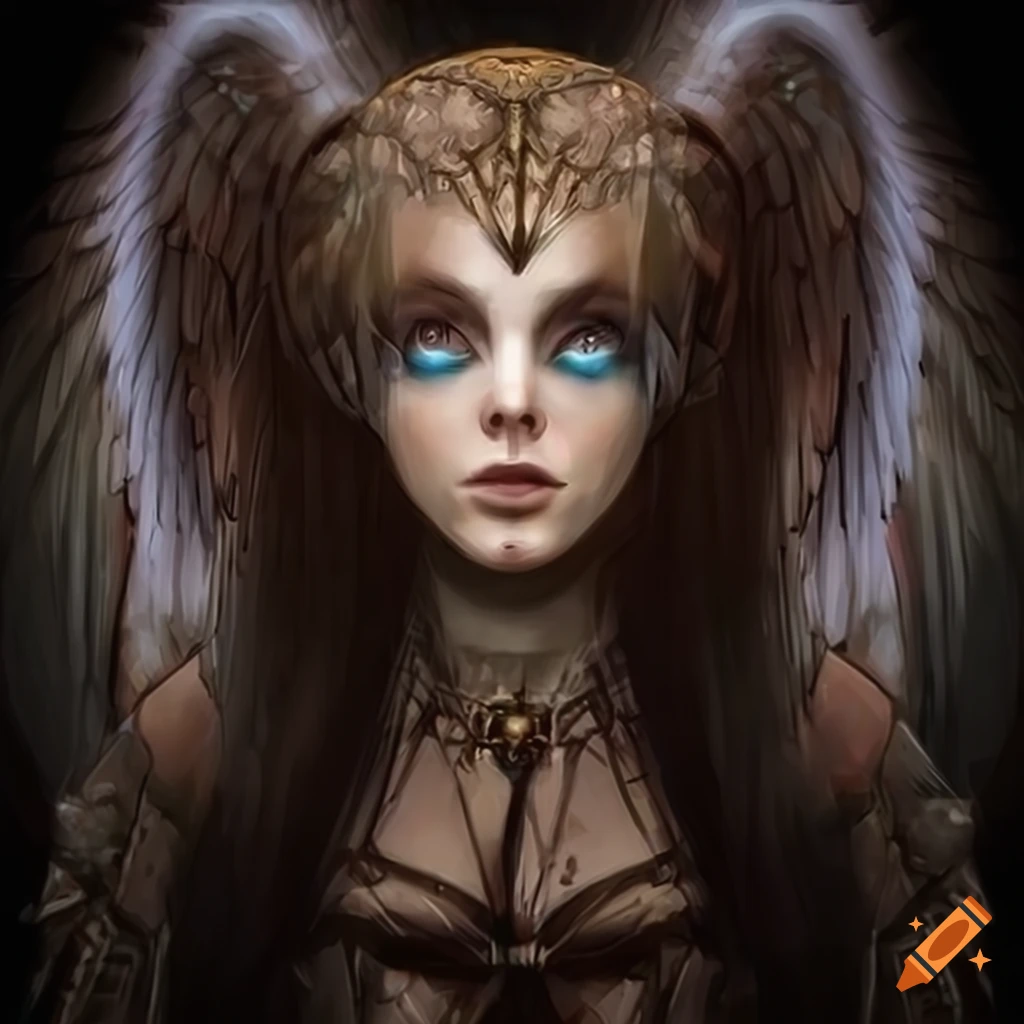 Arch angel transformer with glowing eyes in a fantasy art style on Craiyon