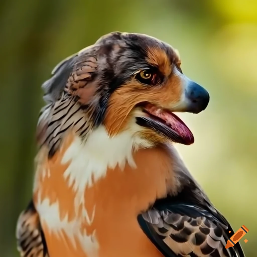 Australian shepherd mix with falcon-like features on Craiyon