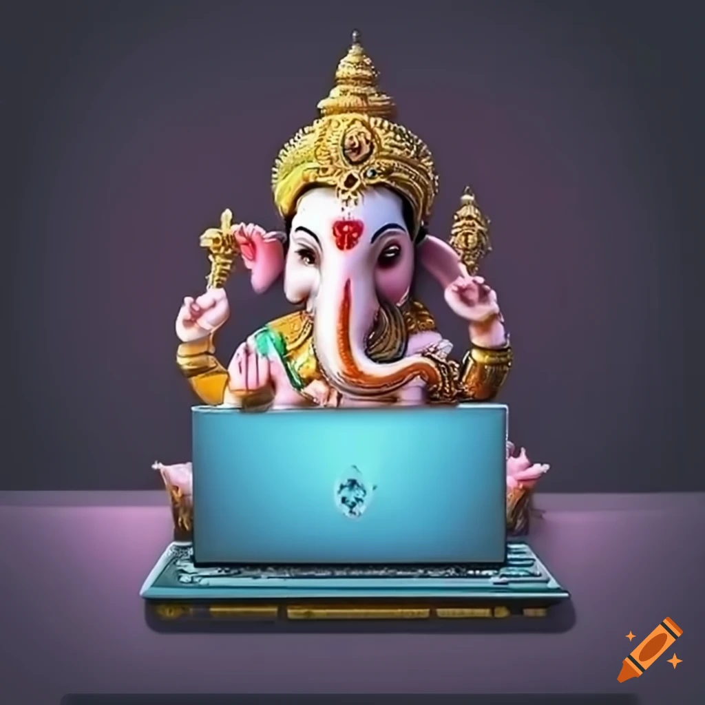Lord ganesh using a laptop on Craiyon