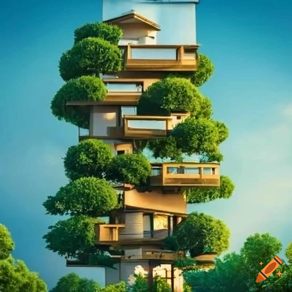 Residential tree tower with garden rooftop on Craiyon
