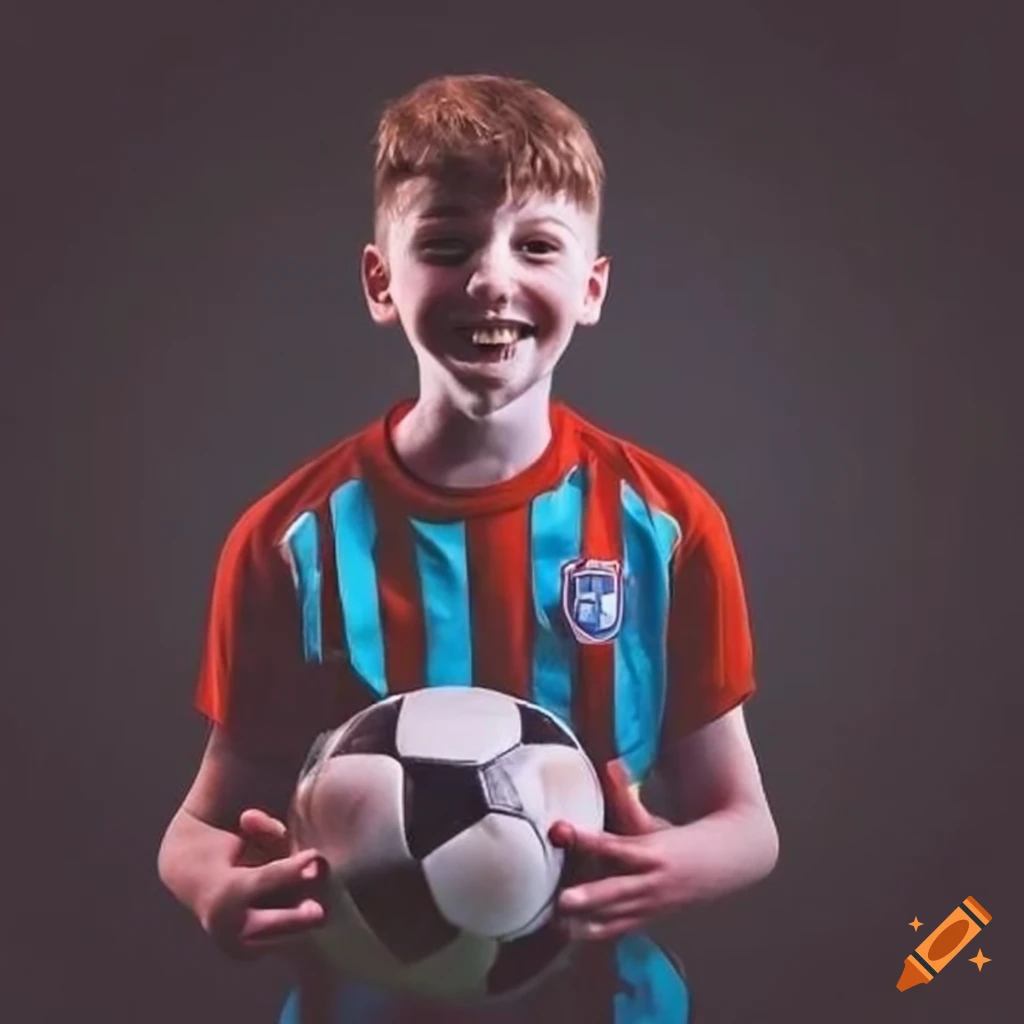 Excited football player in team jersey from Higham Town COLTS on Craiyon