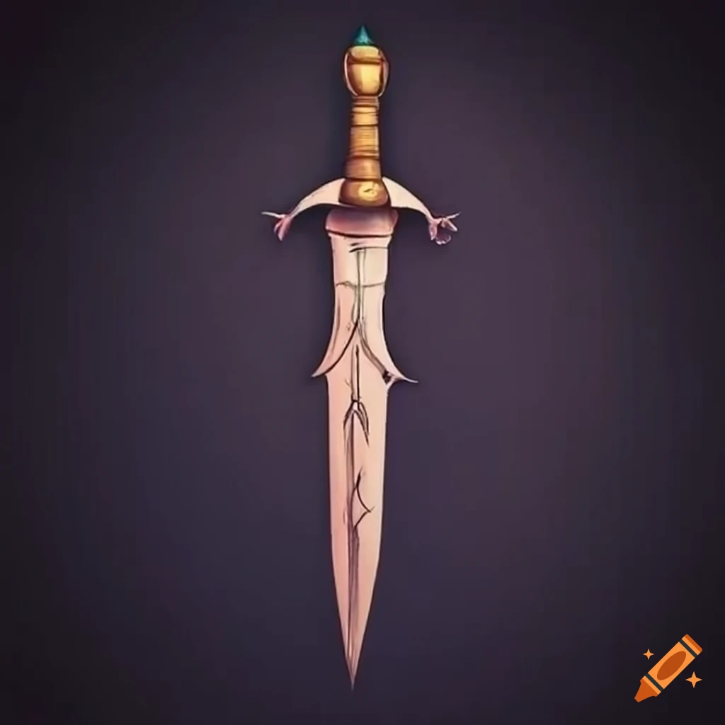 Illusion of a transforming dagger and ink pen in a sketch setup on Craiyon