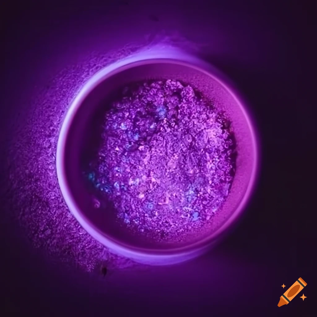 Purple luminescent magical crystal powder pills on Craiyon