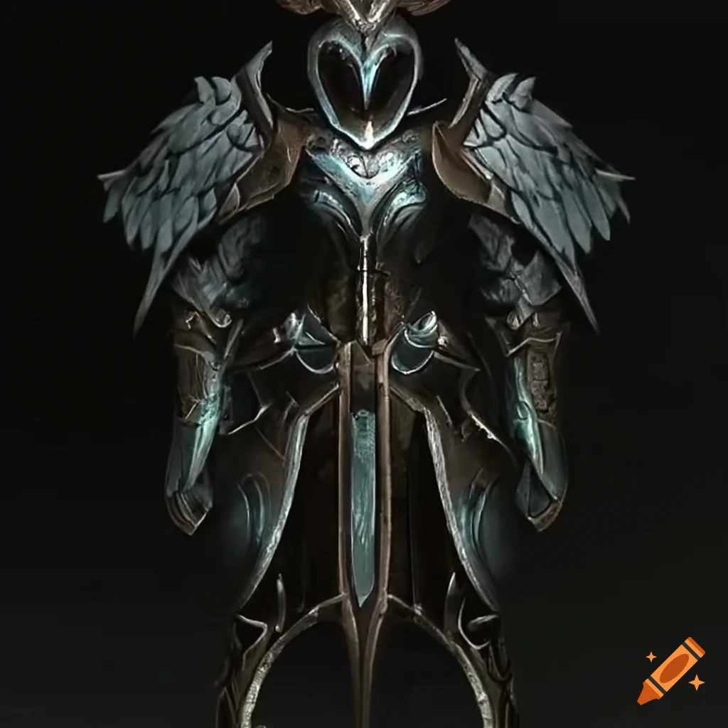 Legendary raven magic armor front view on Craiyon