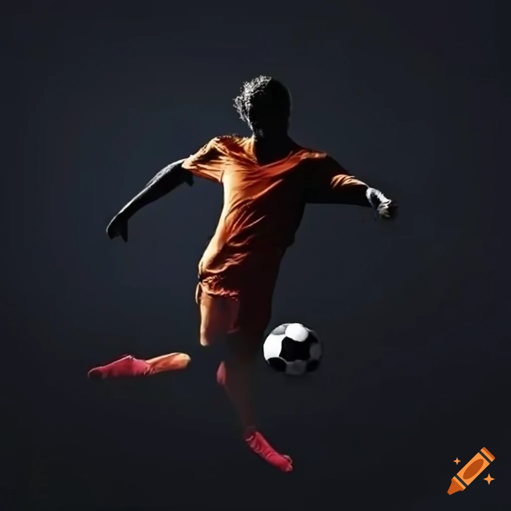 Soccer player in motion from a unique bottom view perspective on Craiyon