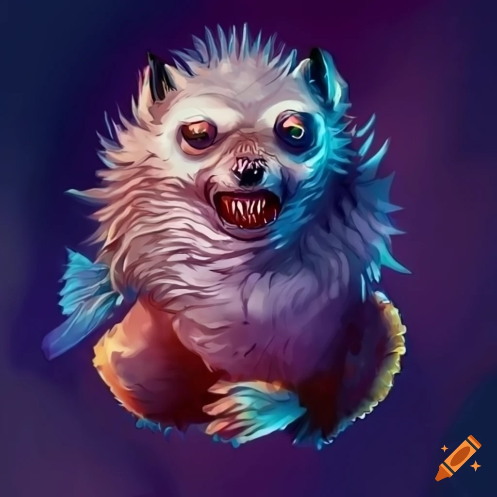 Werewolf transformed into a pufferfish creature on Craiyon