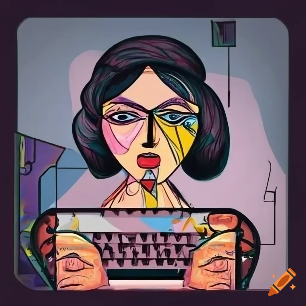 Person designing behind laptop in picasso style on Craiyon