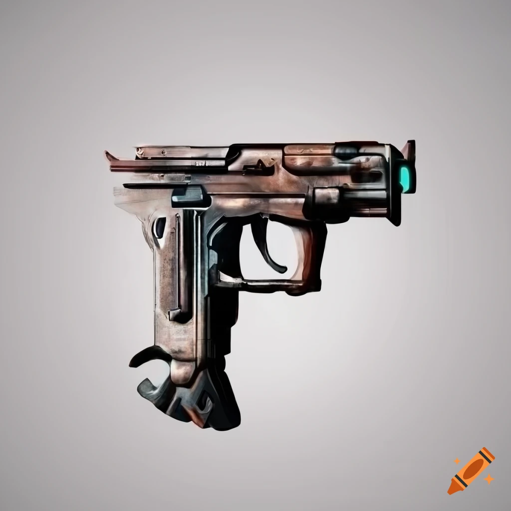 Futuristic pistol with cybernetic technology on white background on Craiyon