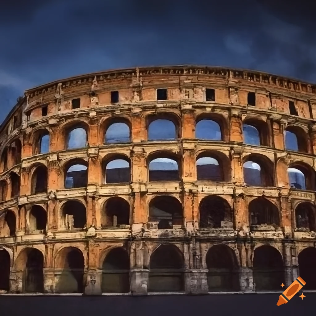 Vivid and colorful illustration of a building reflecting ancient roman ...