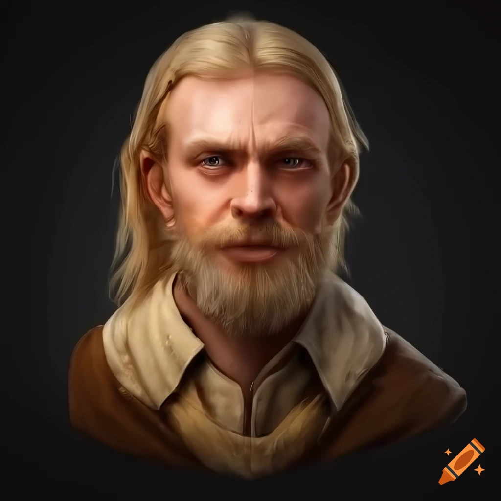 Photorealistic blonde male medieval merchants with clear faces on Craiyon