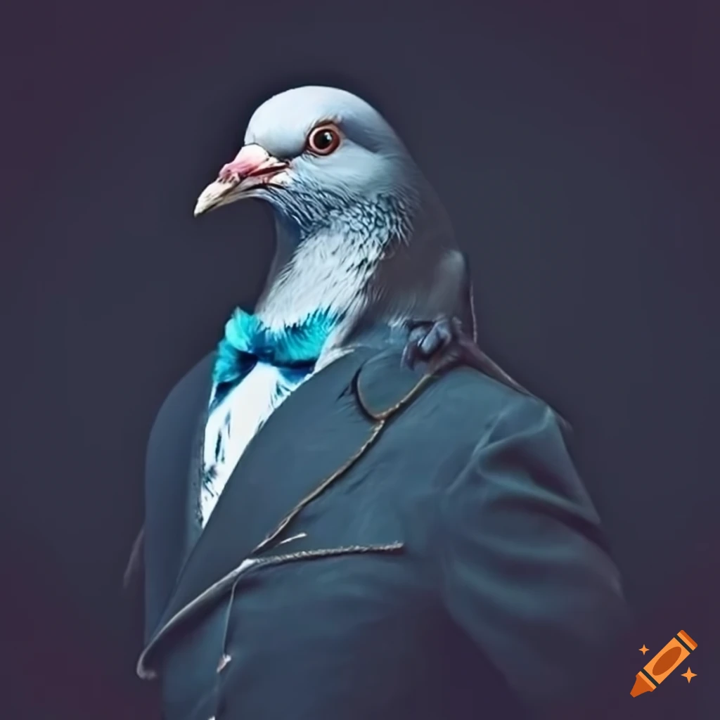 Pigeon wearing a suit on Craiyon