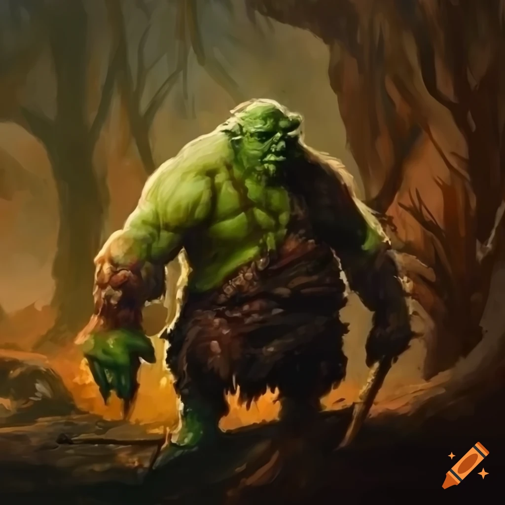 Friendly ogre in a fantasy land with impasto style on Craiyon