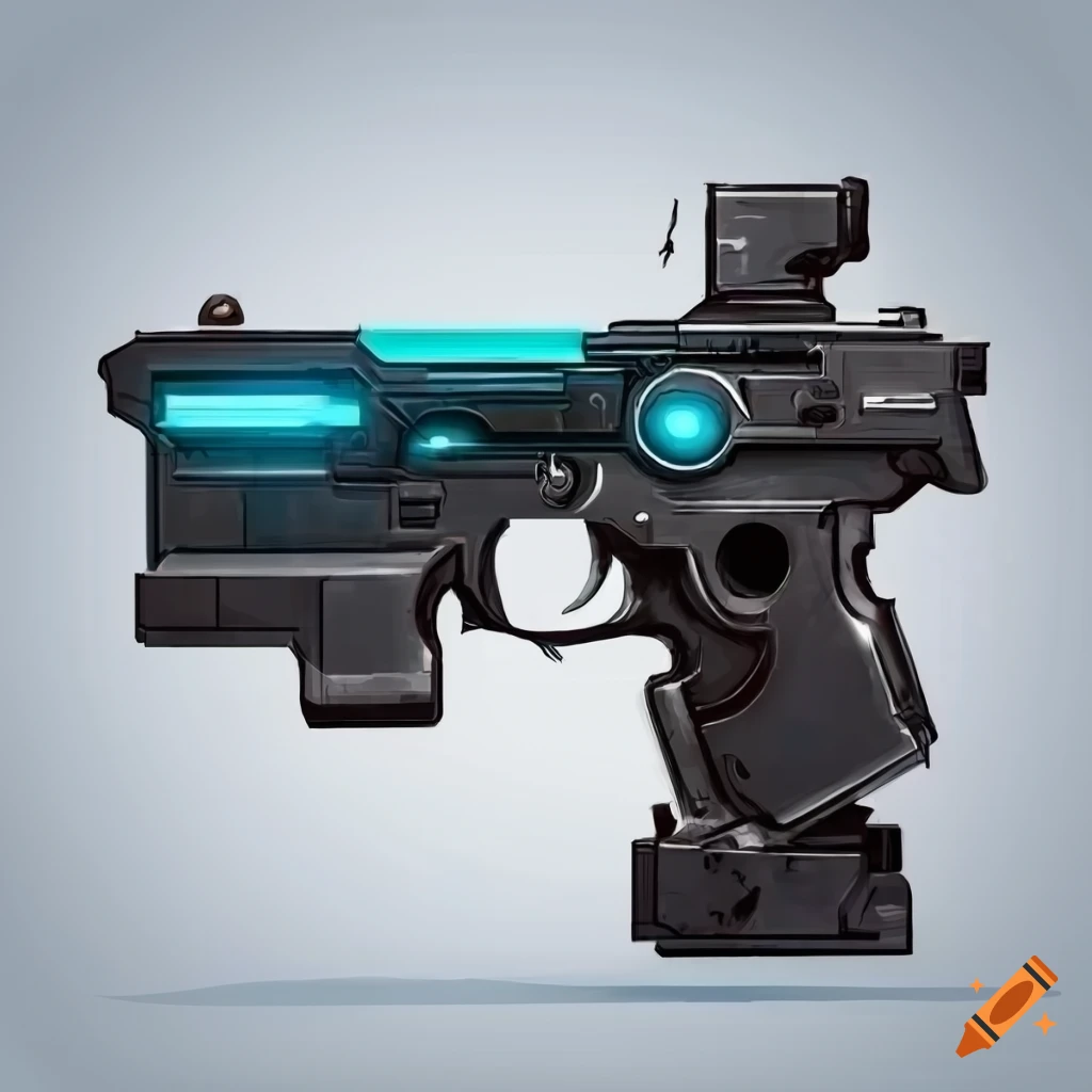 Futuristic pistol cybernetics technology on white background on Craiyon