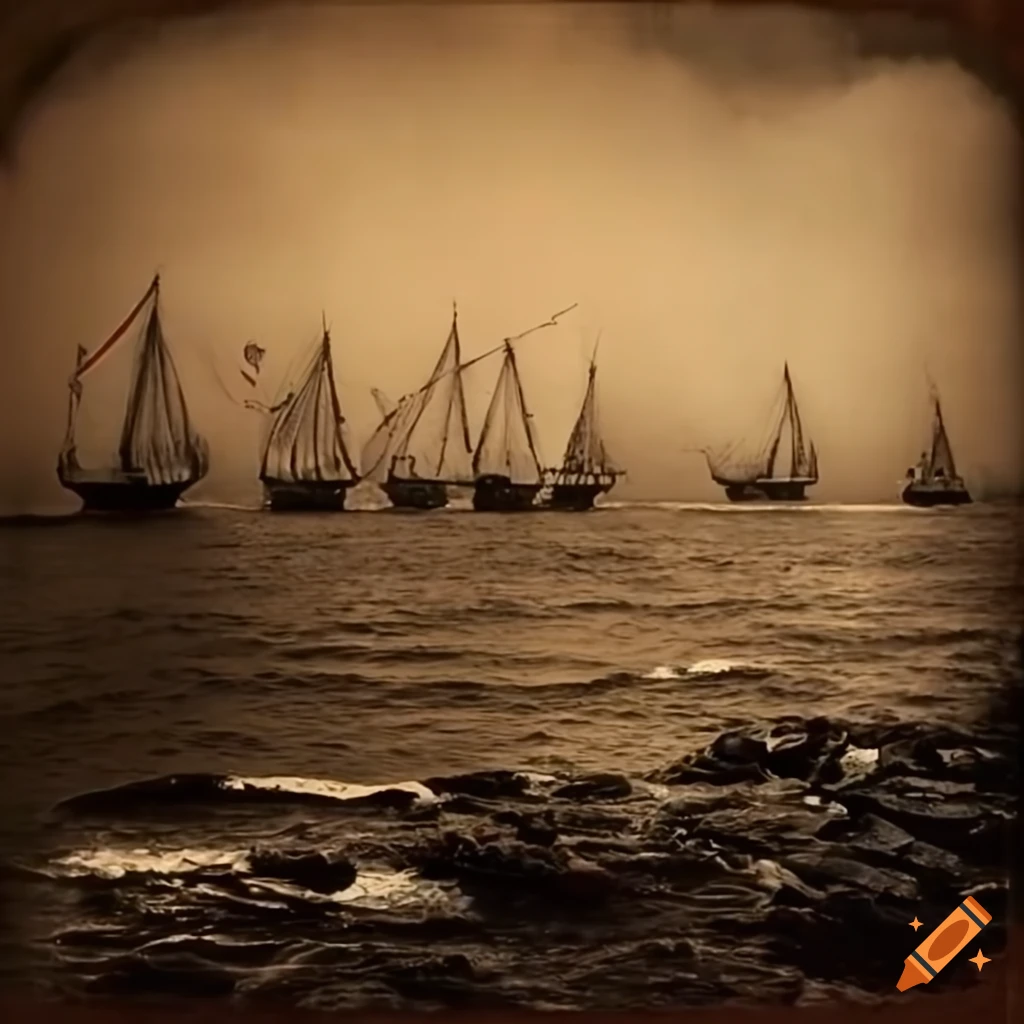 Ancient maritime scenes with trading ships and navigational tools on ...