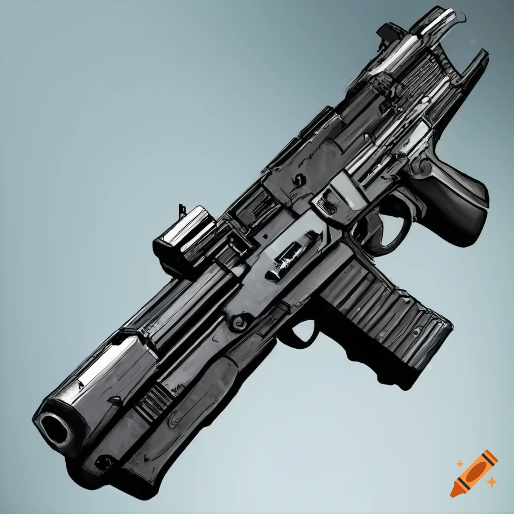 Futuristic pistol and cybernetic technology on white background on Craiyon