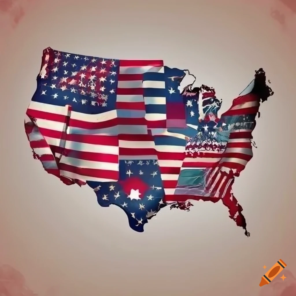 Vibrant americana-style map illustration of the united states on Craiyon