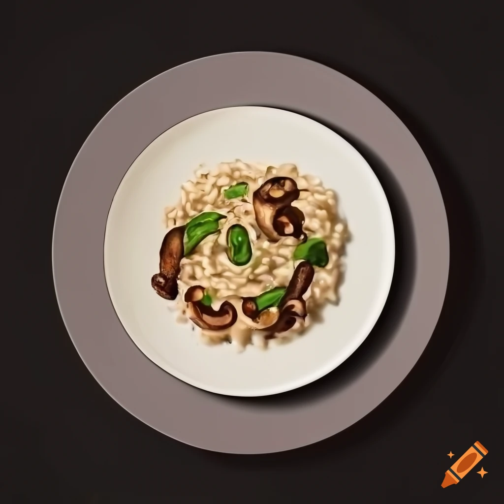 Monochromatic plate of risotto with mushrooms illustration on Craiyon