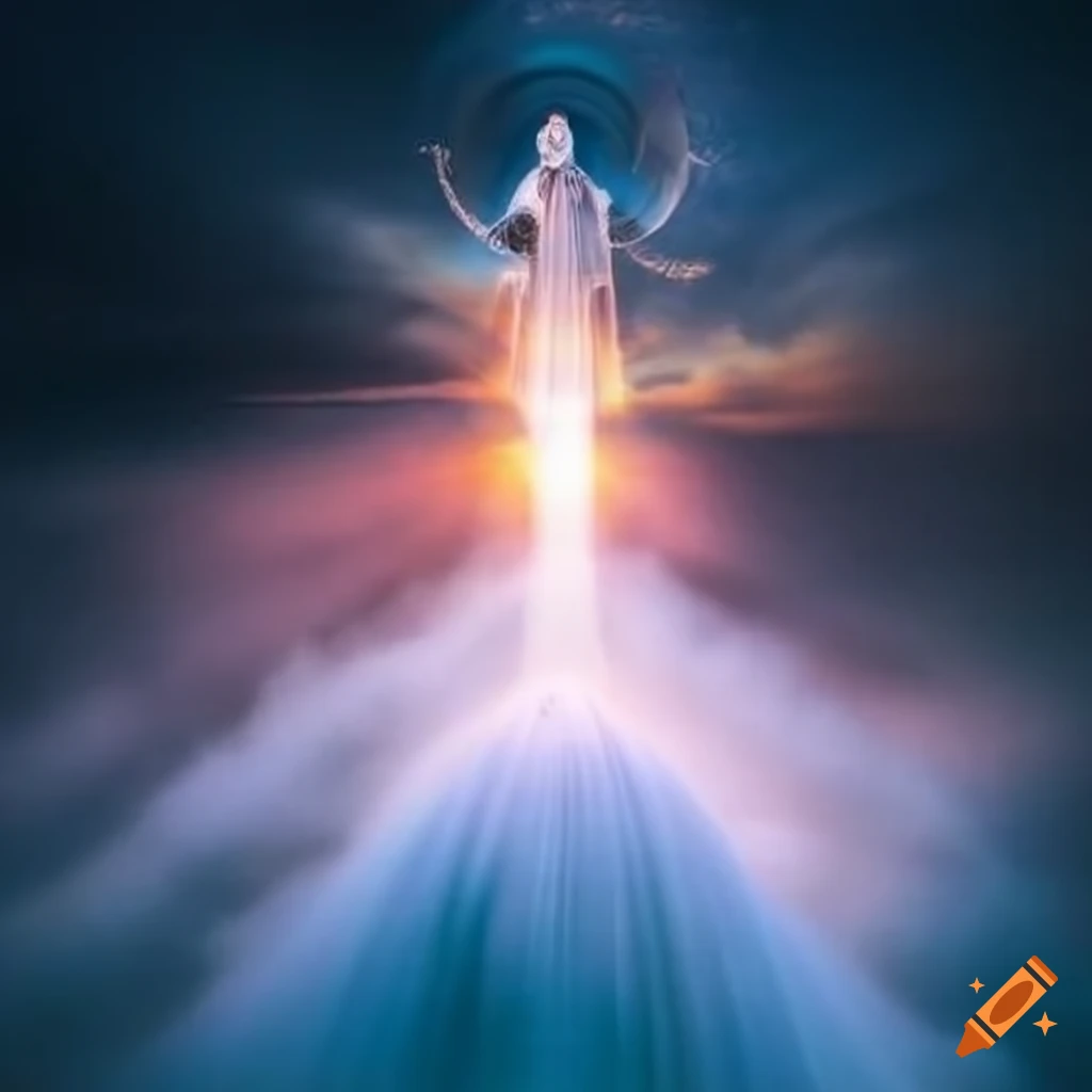 Drawing of a heavenly scene depicting God and clouds on Craiyon