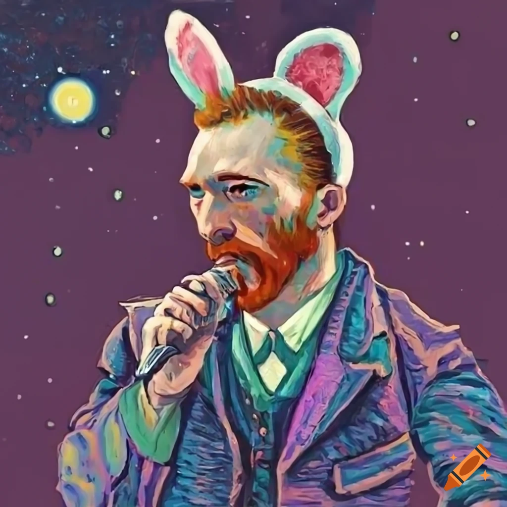 Lounge singer ginger Van Gogh in dandelion waistcoat and bunny ears ...