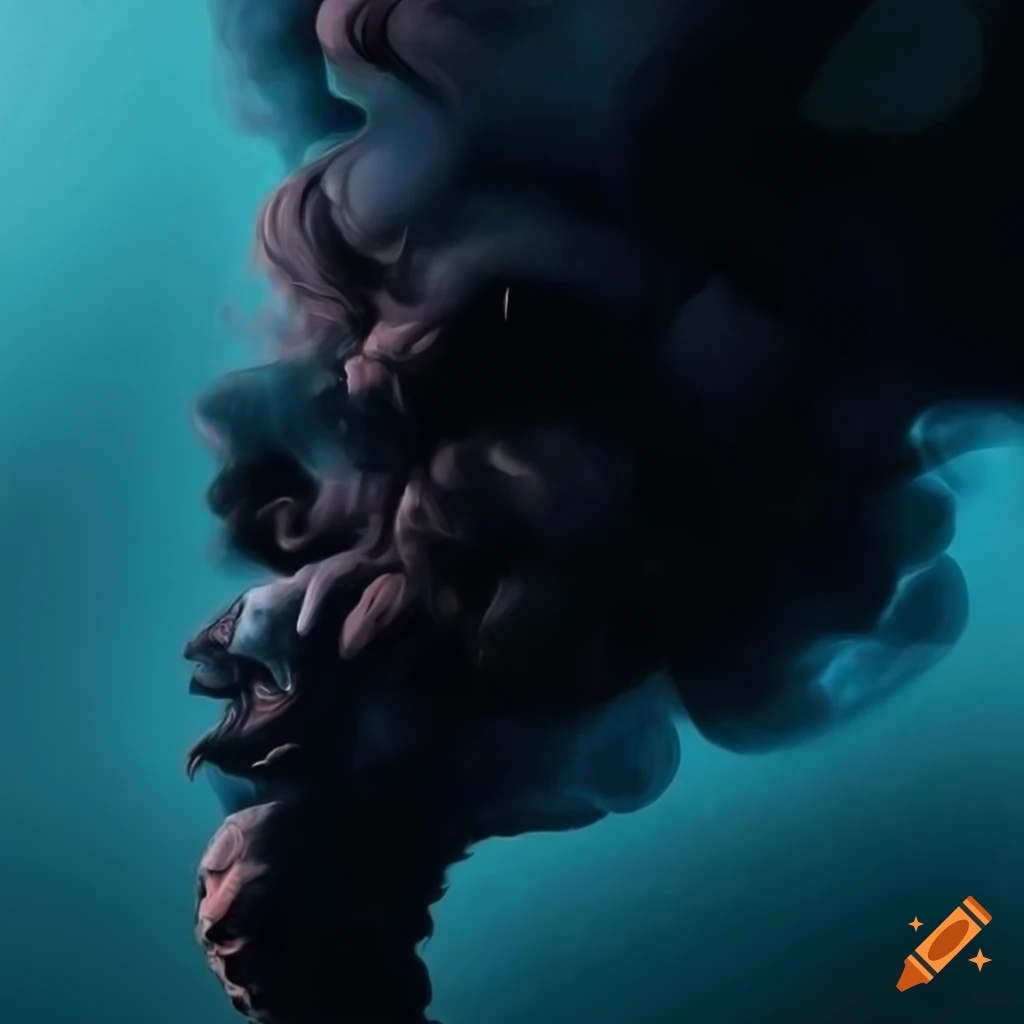 Highly detailed painting of black, inky smoke rising up on Craiyon
