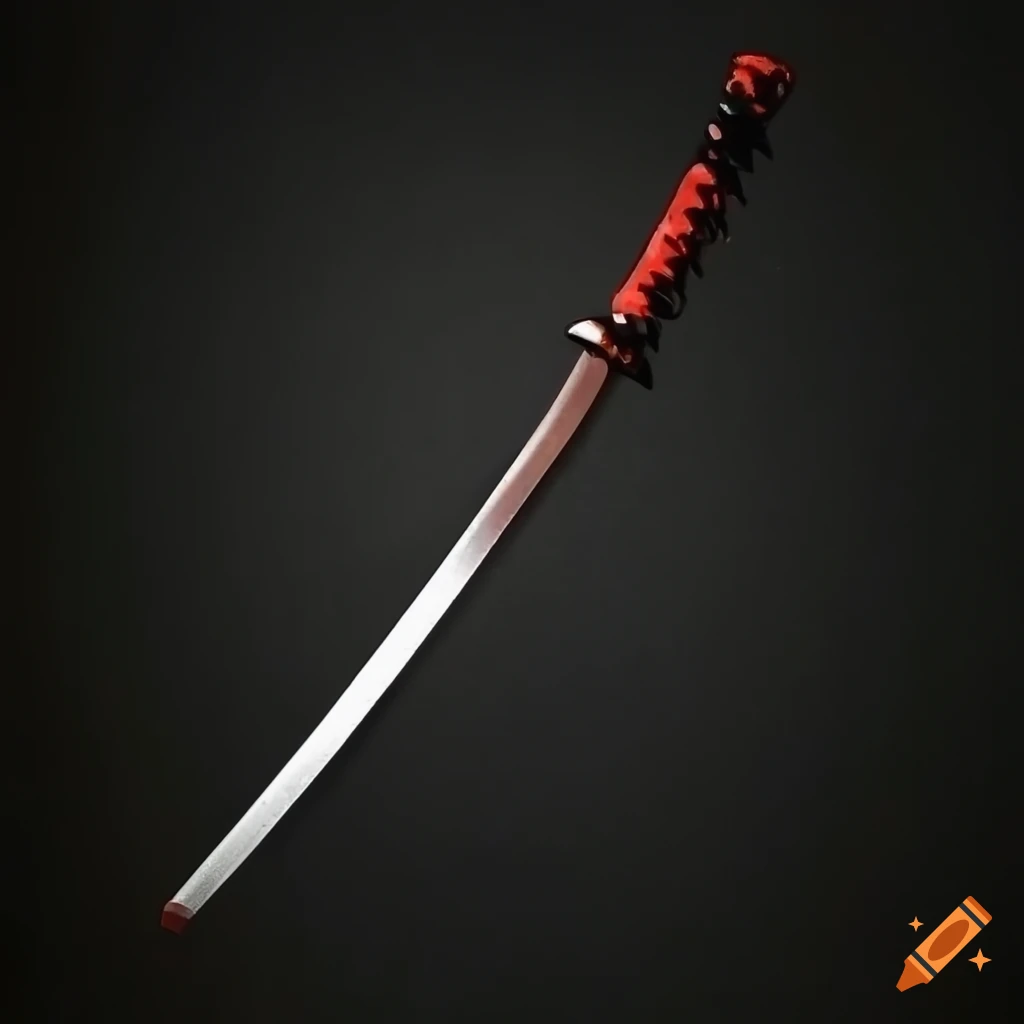 Katana with black blade, red handle, and flame design on Craiyon