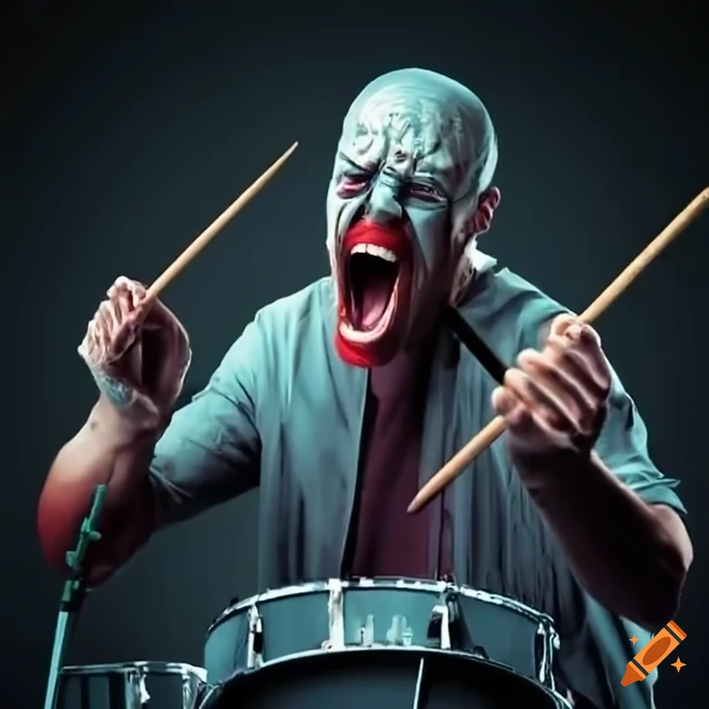 Energetic drummer with broken sticks on Craiyon