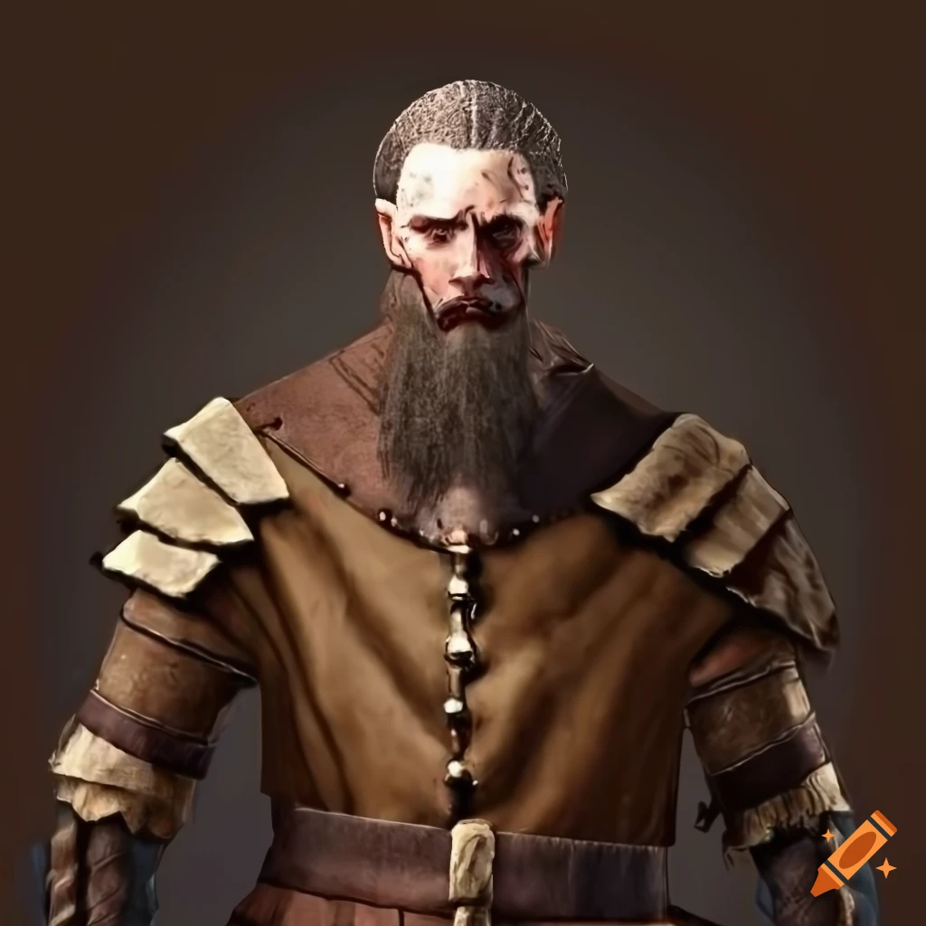 Bronze age lord with leather tunic and fur cloak in PS1 aesthetic on ...