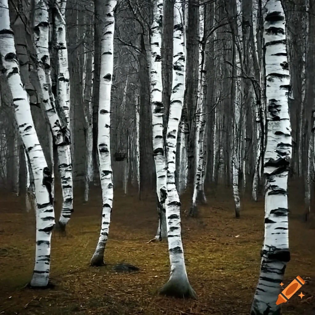 Creepy birch forest on Craiyon