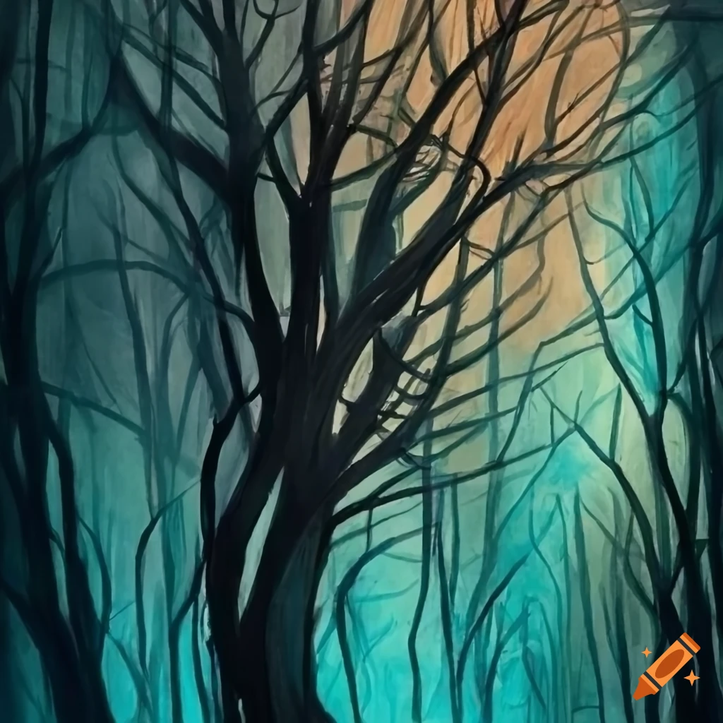 Tired and starved walker in abstract woods on Craiyon