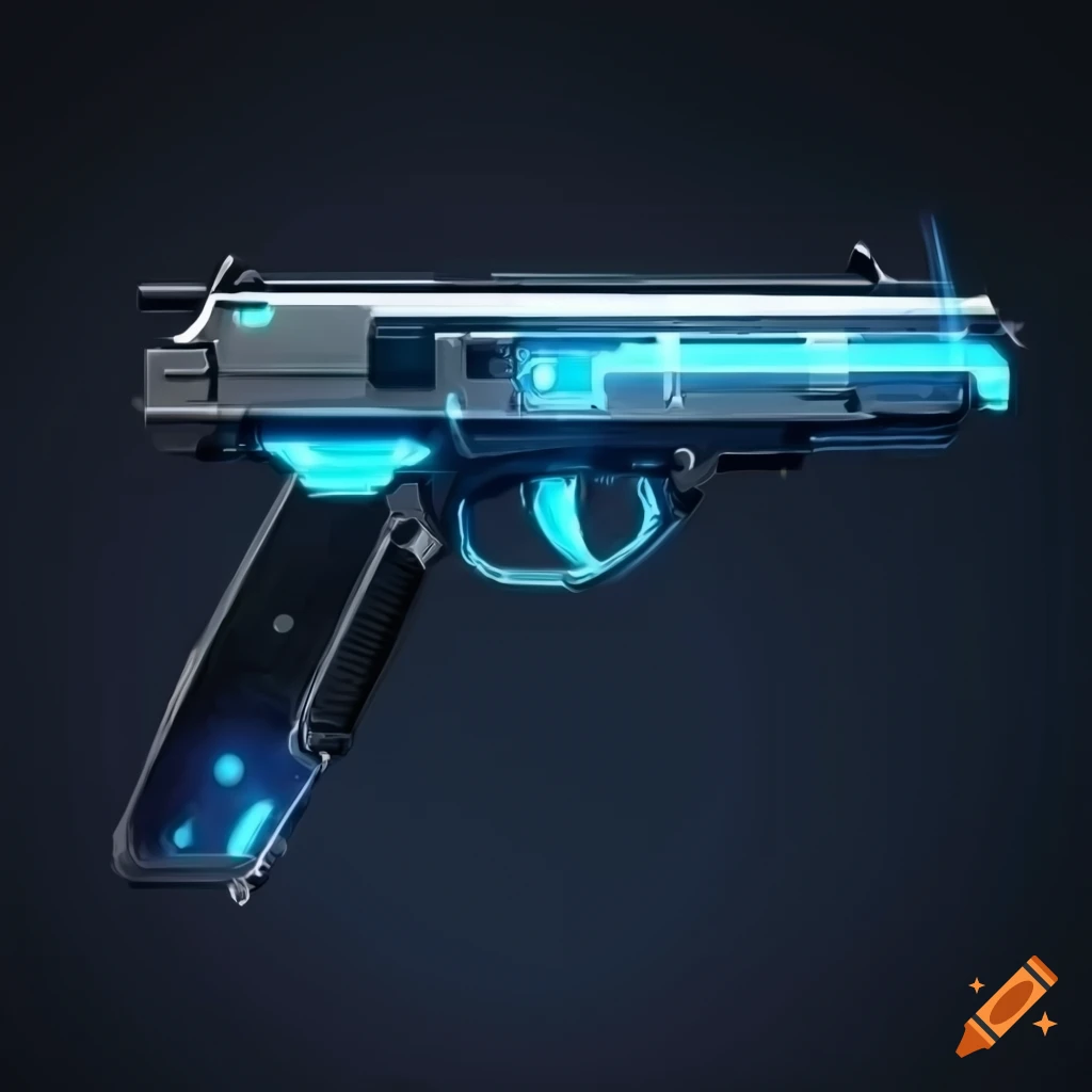 Futuristic pistol with cybernetic technology on white background on Craiyon