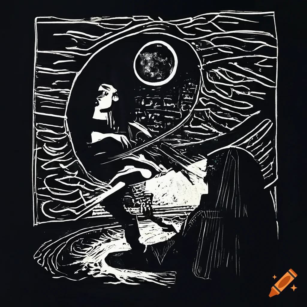 Lovers playing cello & piano music under the moon in black & white ...