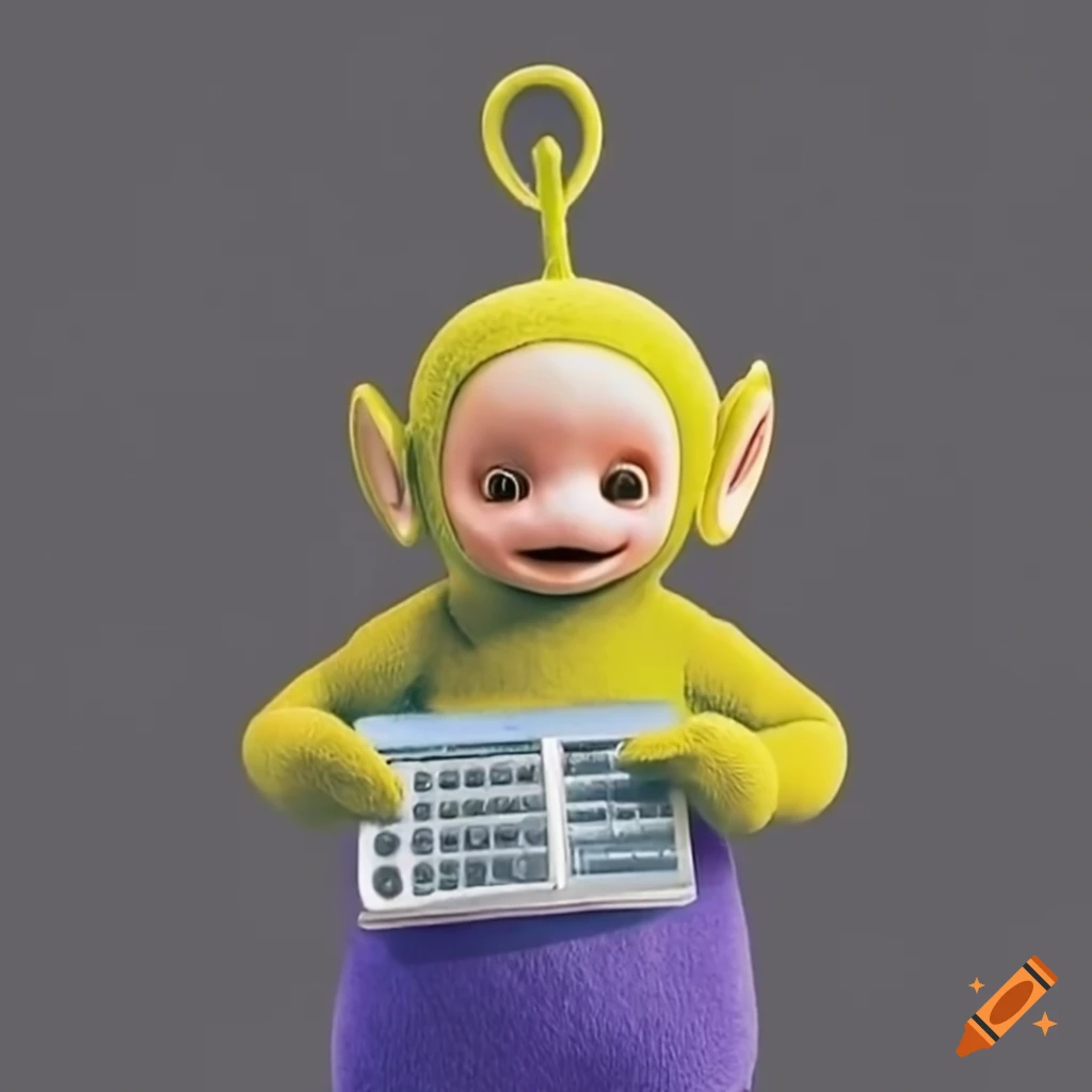 Teletubby in business attire with accounting books and pen on Craiyon