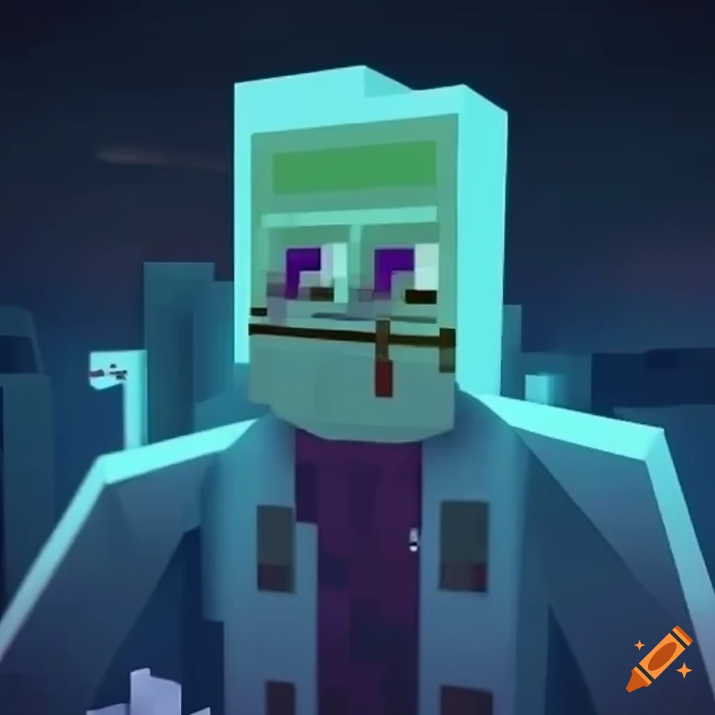 Smart scientist character in a minecraft-inspired world on Craiyon