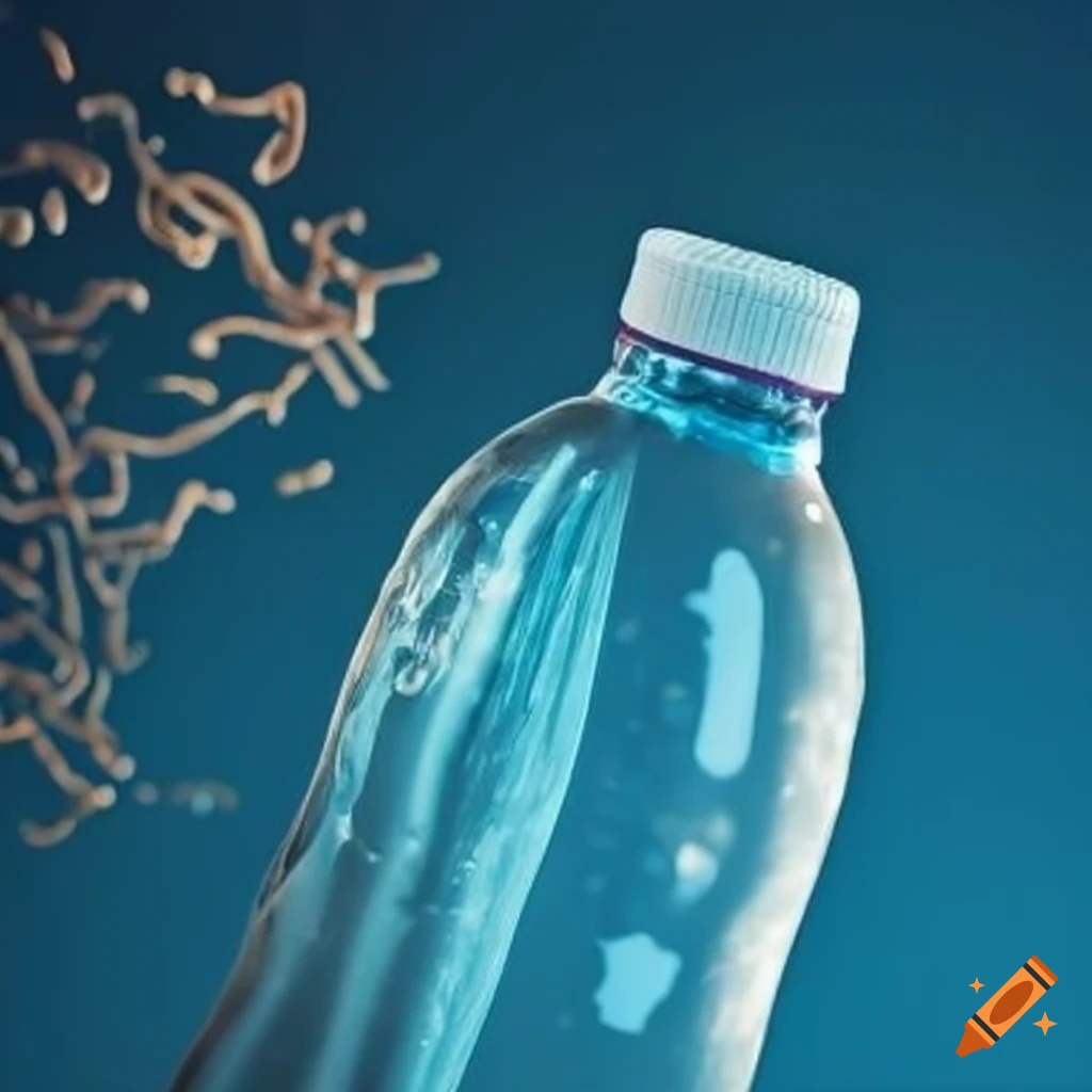 Bacteria digesting a plastic bottle on Craiyon